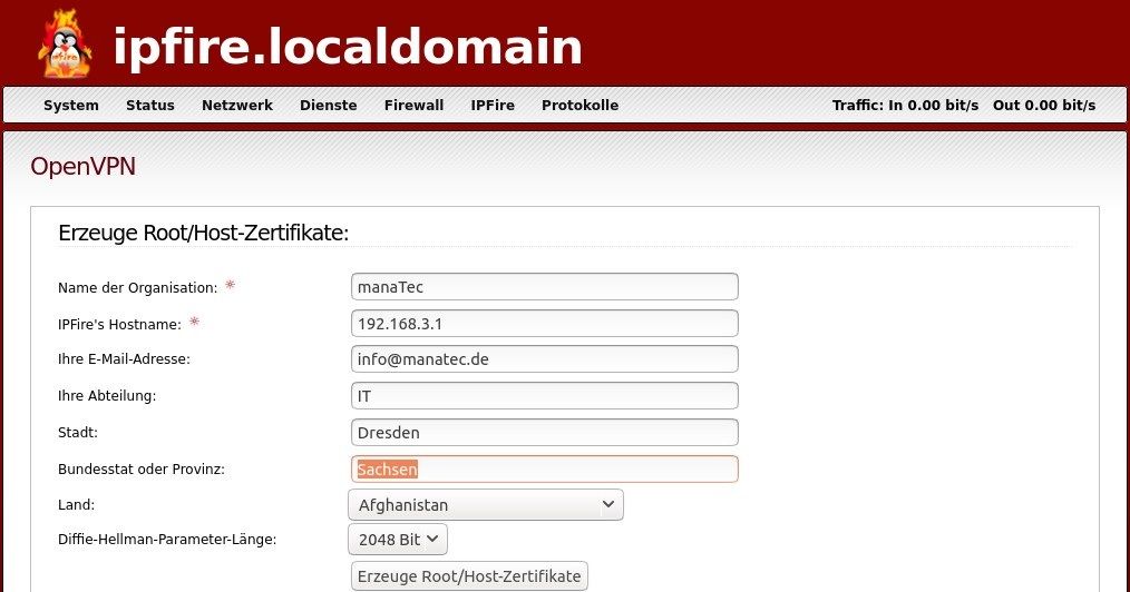 Einrichtung eines VPN-Servers mittels IPFire